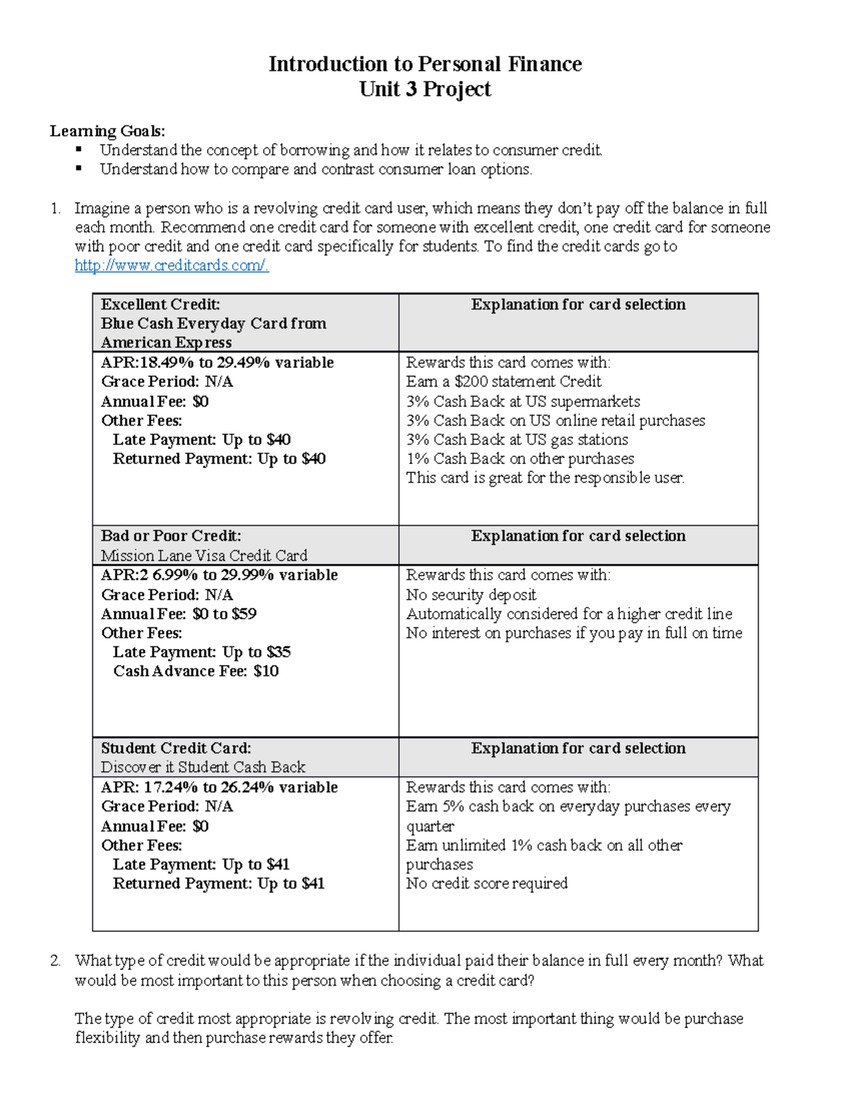 Unit 3 Project - Introduction to Personal Finance Unit 3 Project ...