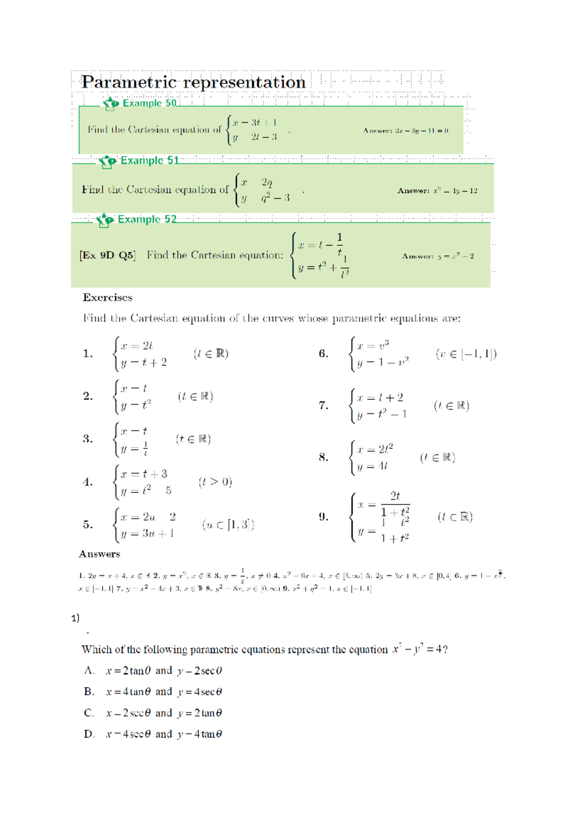 Parametric Topic - Parametric representation Example 50 Find the ...