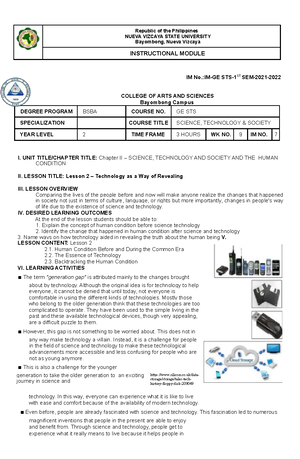 STS Lesson 13 The Nano World - I. UNIT TITLE/CHAPTER TITLE SPECIFIC ...