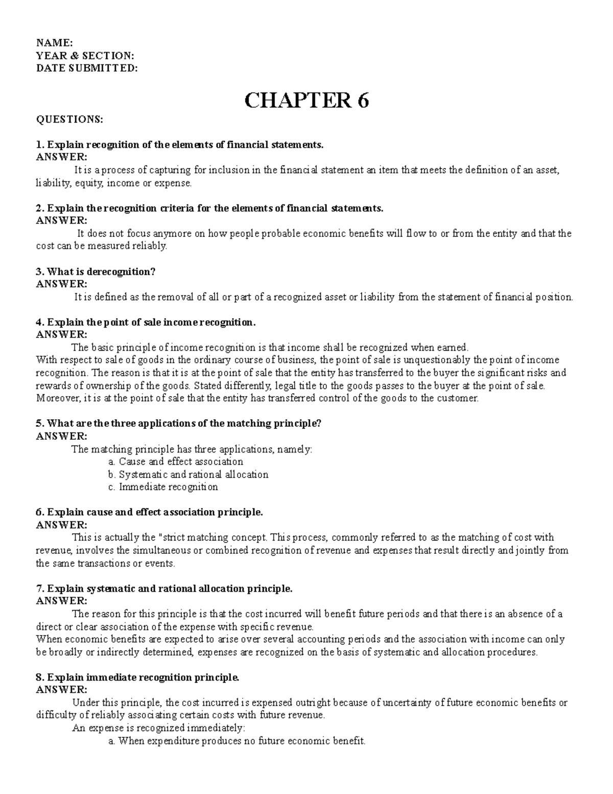 Chapter 6 - NAME: YEAR & SECTION: DATE SUBMITTED: CHAPTER 6 QUESTIONS ...