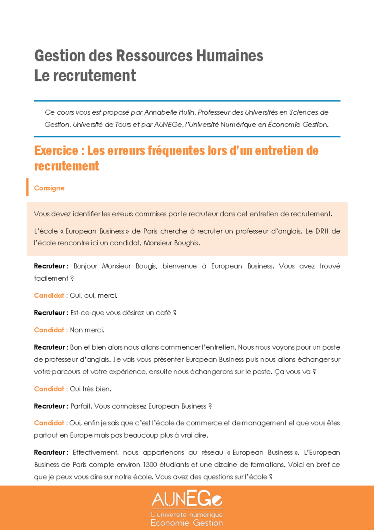 Grh chap 1 exercice v4 ressources humaines - Gestion des Ressources Humaines Le recrutement Ce ...