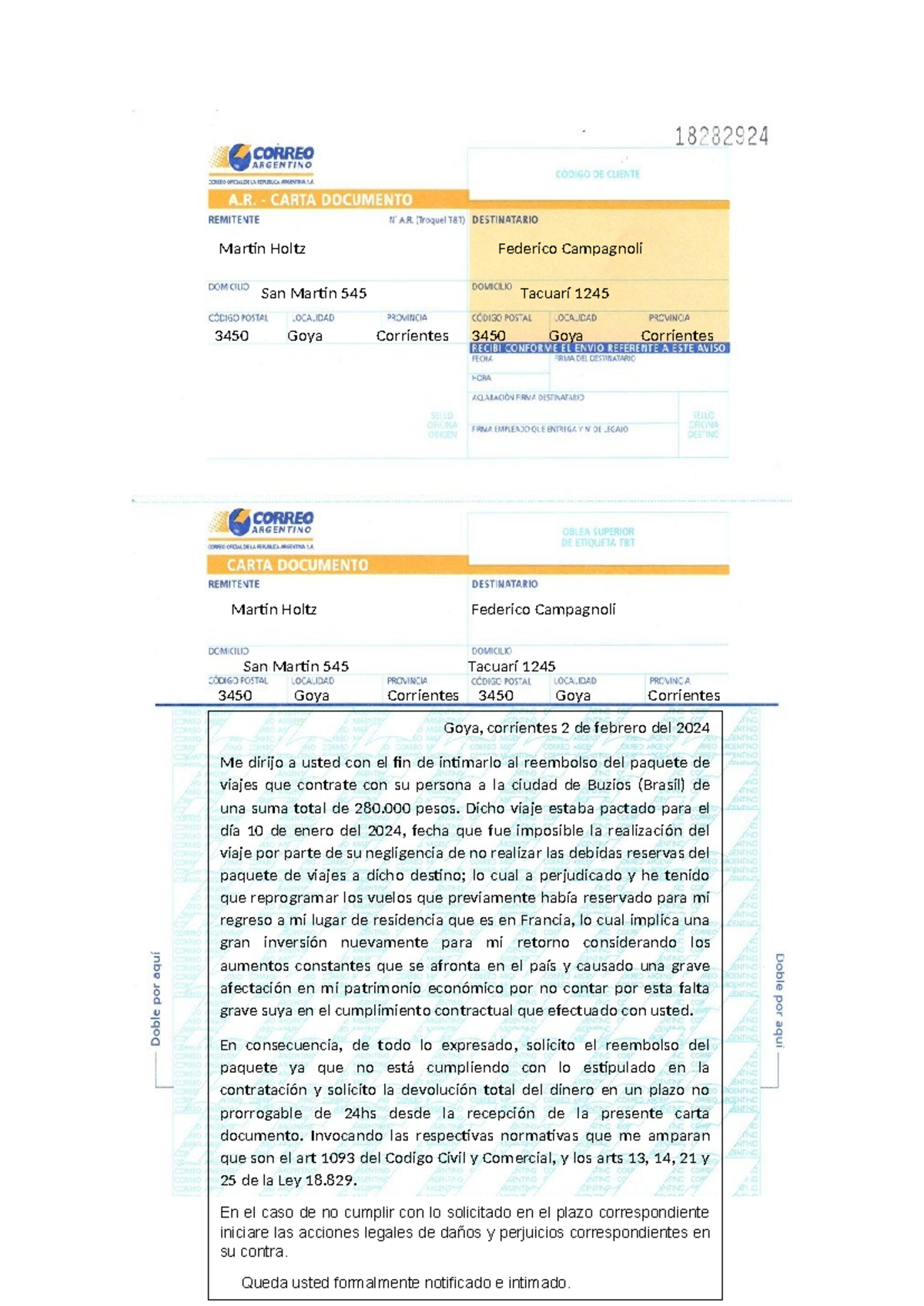 Carta documento N2 - esta muy wenaa - Martin Holtz Federico Campagnoli ...