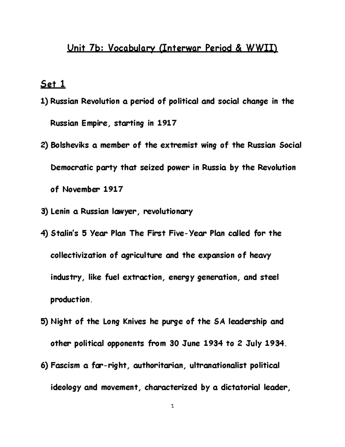 Unit 7b Vocabulary Terms Interwar Period and WWII April 2023 - Unit 7b ...