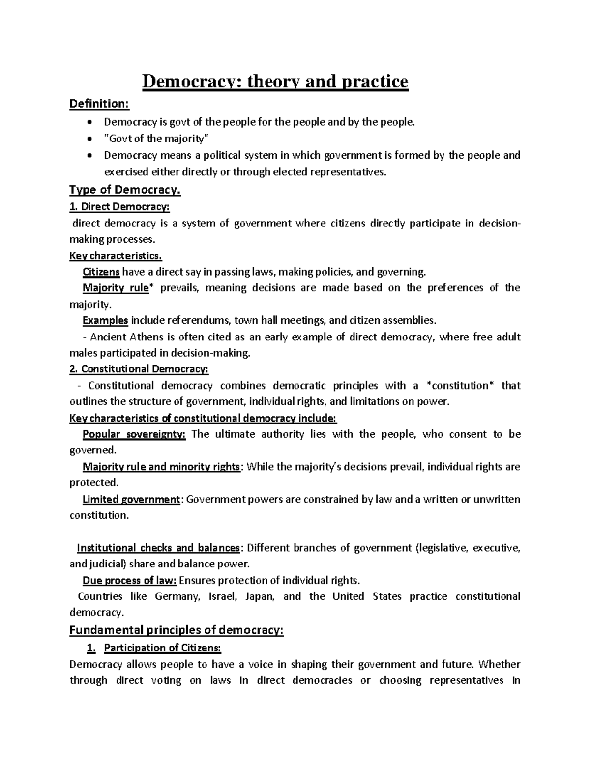 Democracy Notes BS GC Bhakkar - Democracy: theory and practice ...