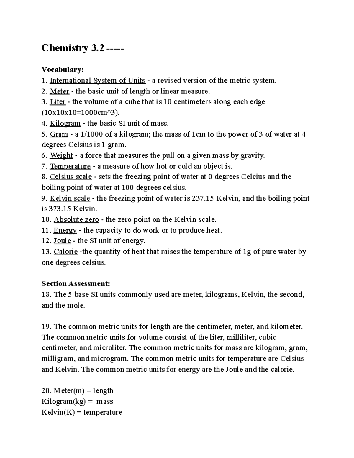 Chemistry 3 - chem worksheet ! - Chemistry 3 - Vocabulary ...