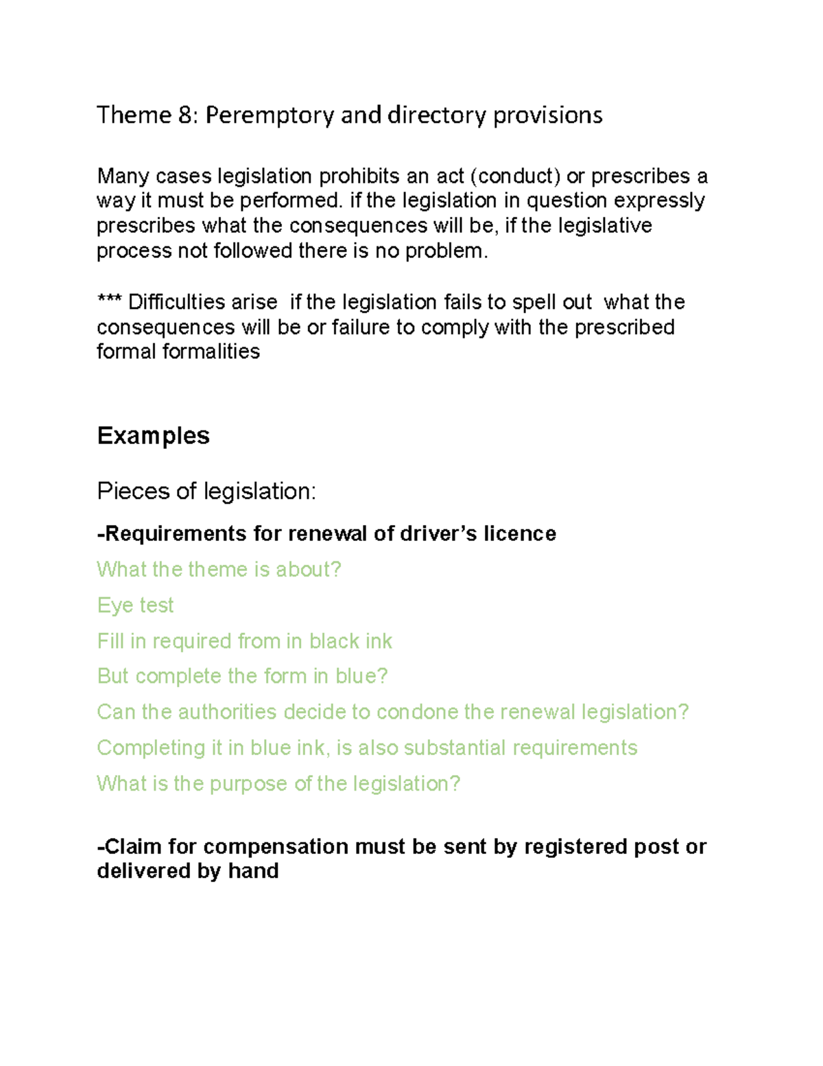 Theme 8 AND 9 Interps - Lecture notes 8-9 - Theme 8: Peremptory and ...