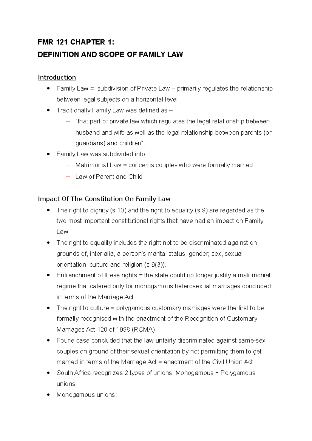Family Law Chapter 1 - FMR 121 CHAPTER 1: DEFINITION AND SCOPE OF ...