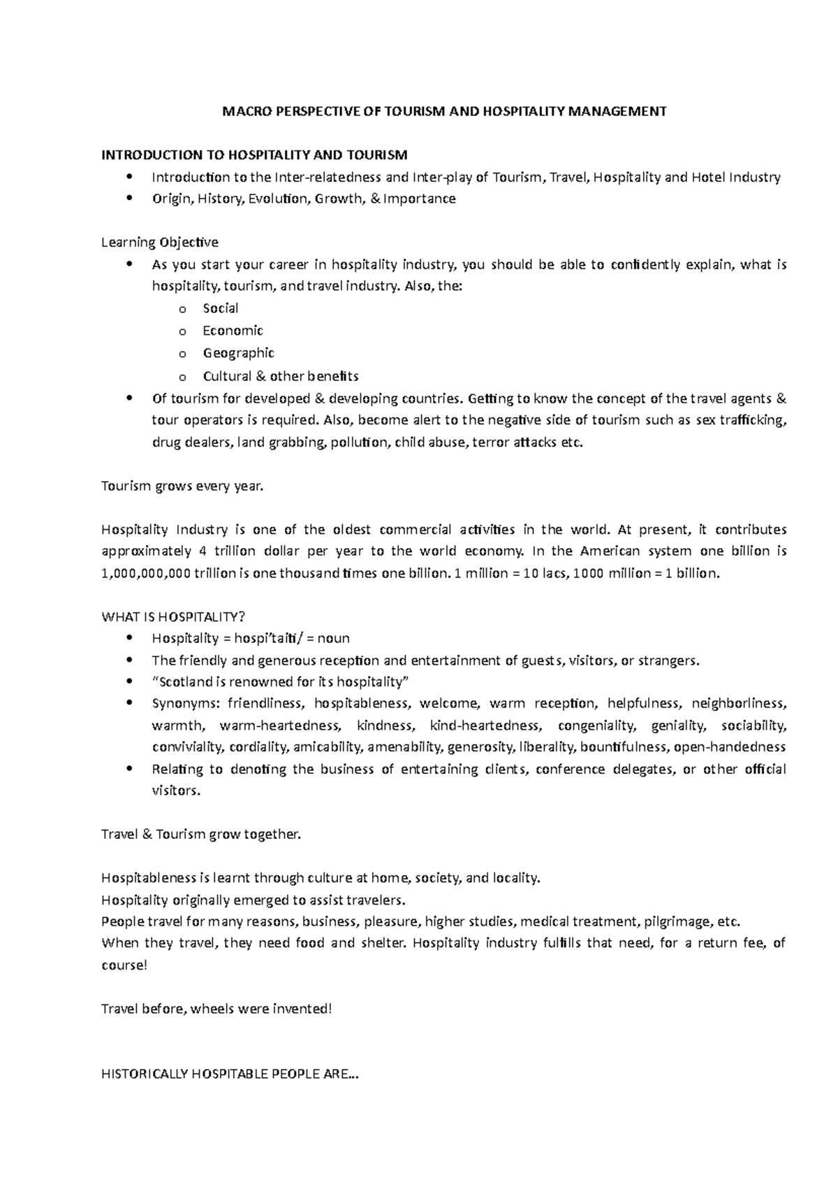 Macro Perspective Of Tourism And Hospitality Management - MACRO ...