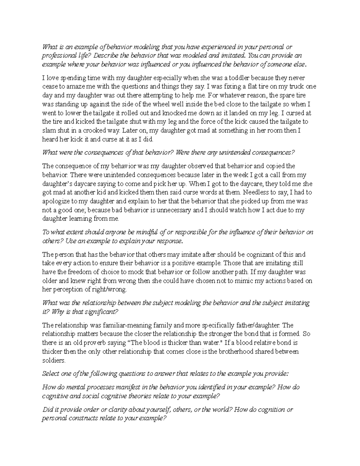 Discussion 5-1 - What is an example of behavior modeling that you have ...