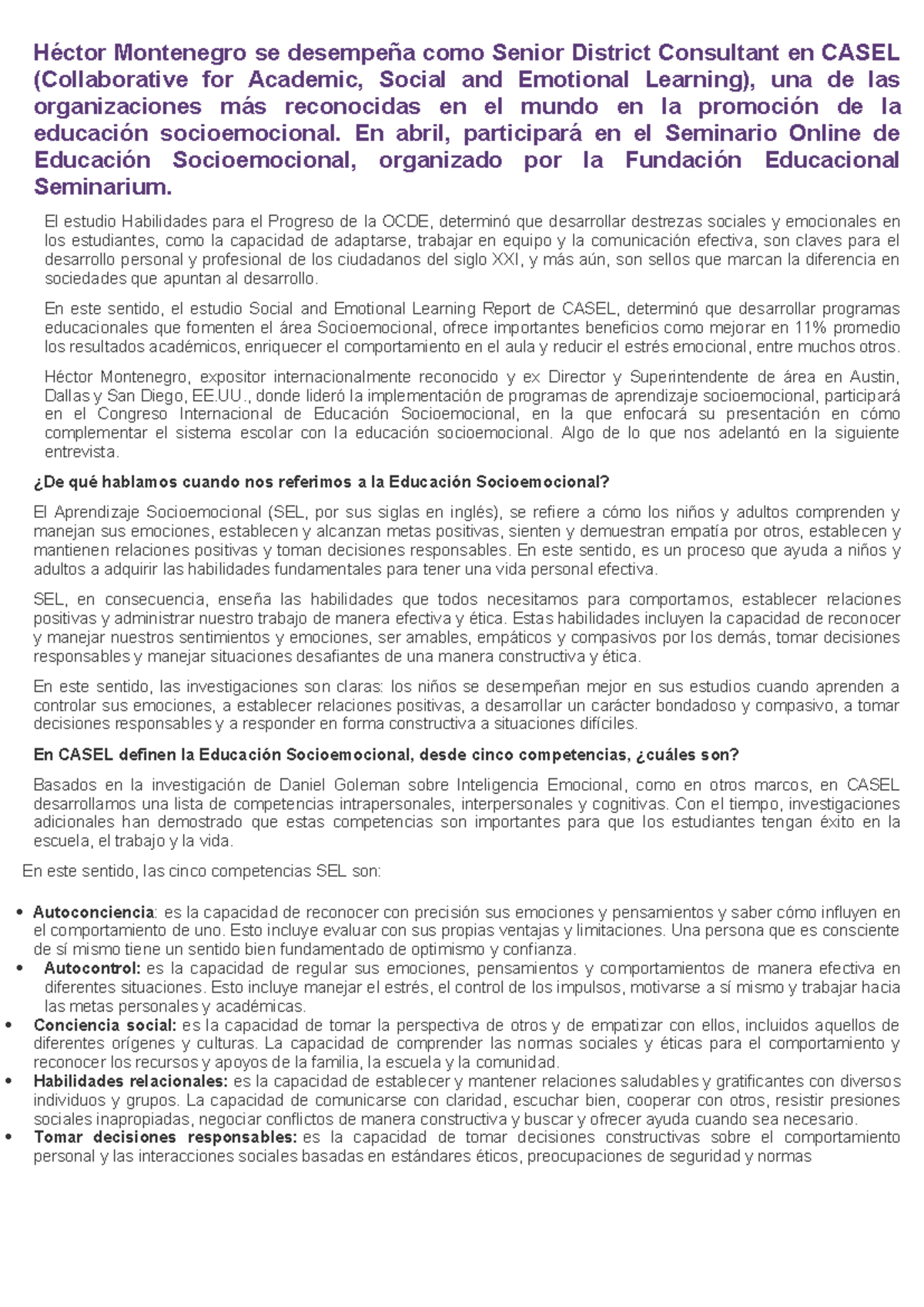 Informacion de la variable - Héctor Montenegro se desempeña como Senior ...