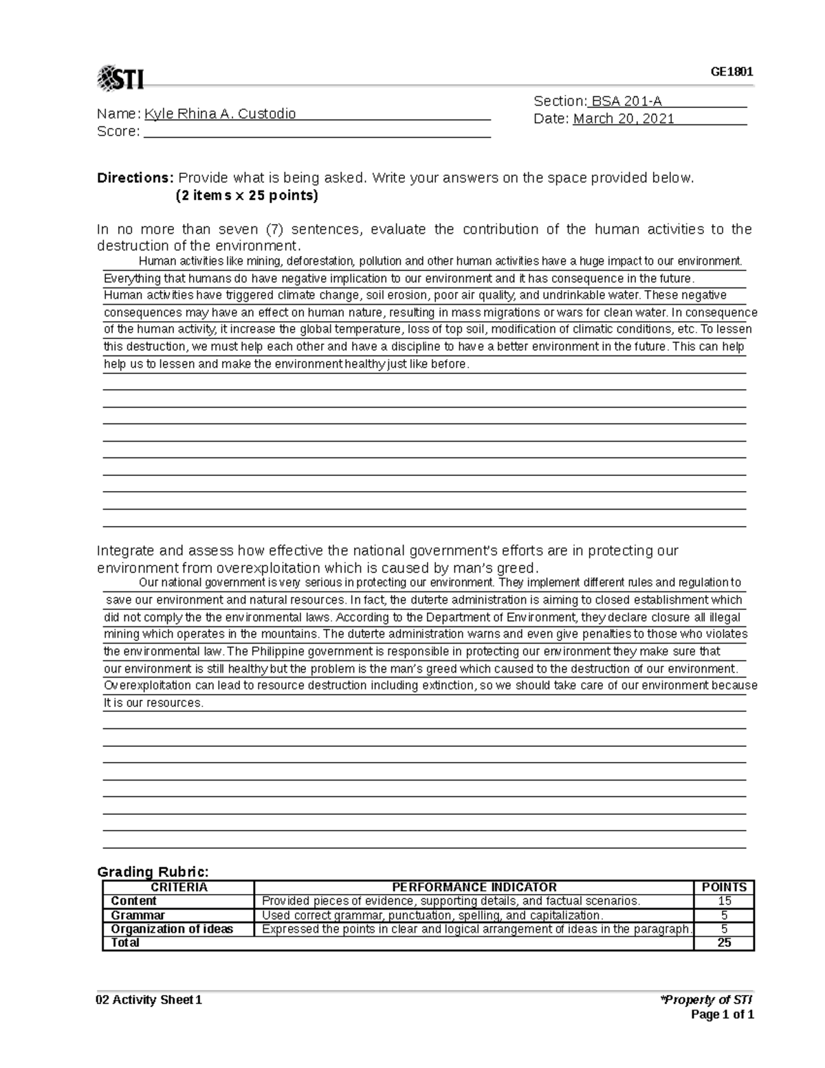 STI Activity 2 - In no more than seven (7) sentences, evaluate the ...