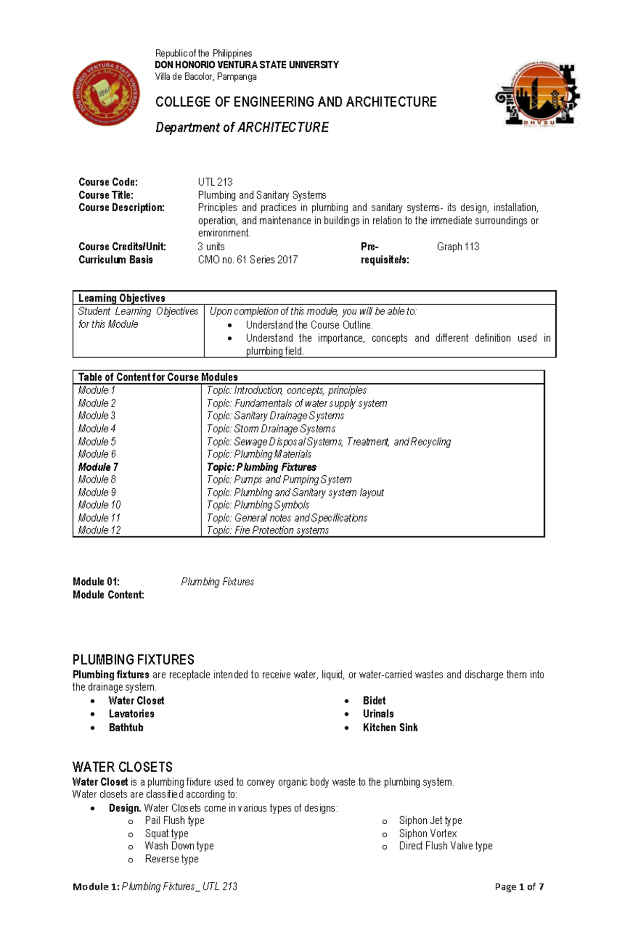 Module 07 Template Handouts UTL213 - Module 1: Plumbing Fixtures_ UTL ...