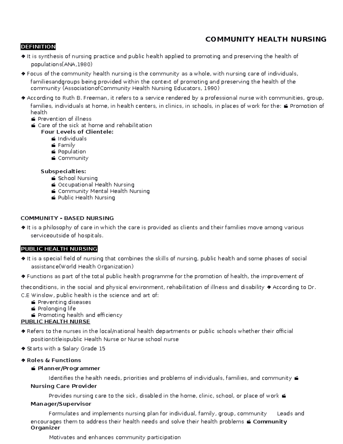 2 Community Health Nursing - COMMUNITY HEALTH NURSING DEFINITION It is ...