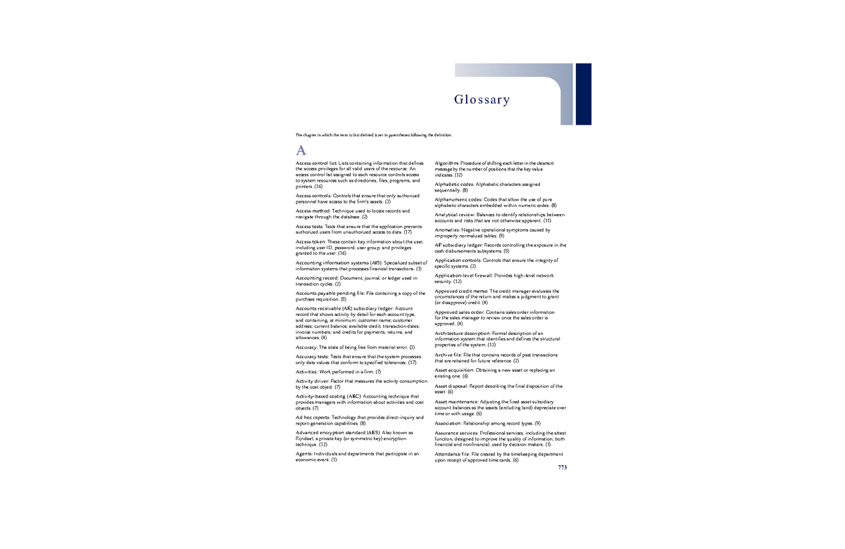 Glossary of terms - The chapter in which the term is first defined is ...