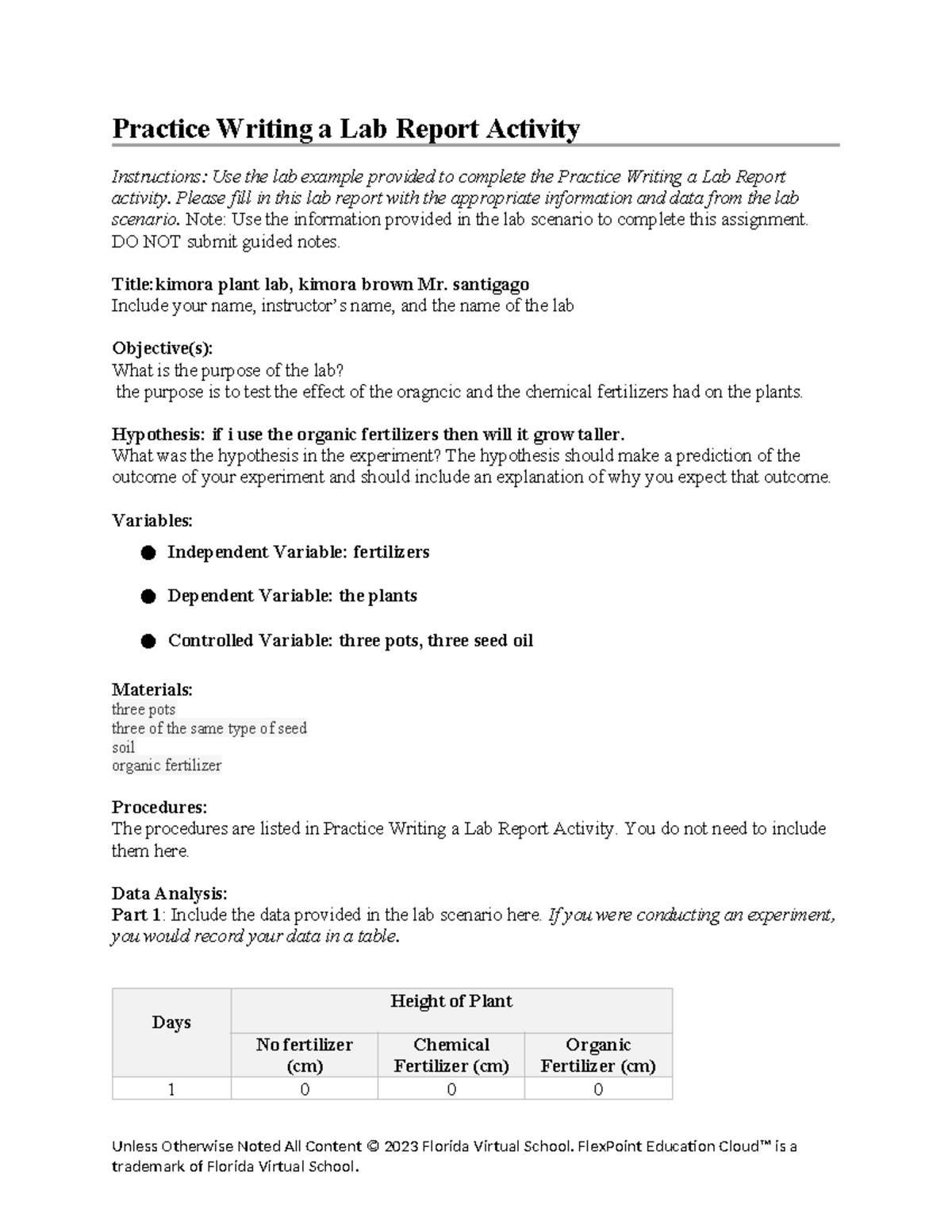 1 - assignment - Practice Writing a Lab Report Activity Instructions ...