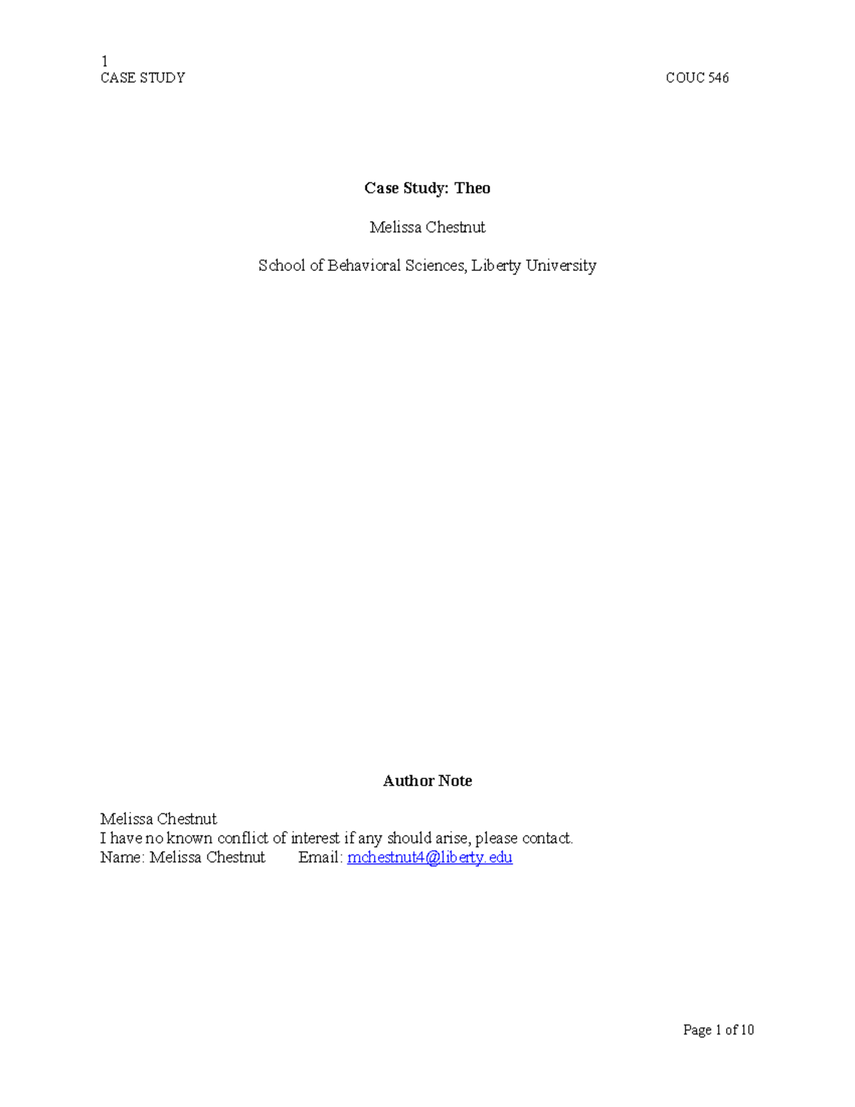 Case Study Theo - essay - CASE STUDY COUC 546 Case Study: Theo Melissa ...