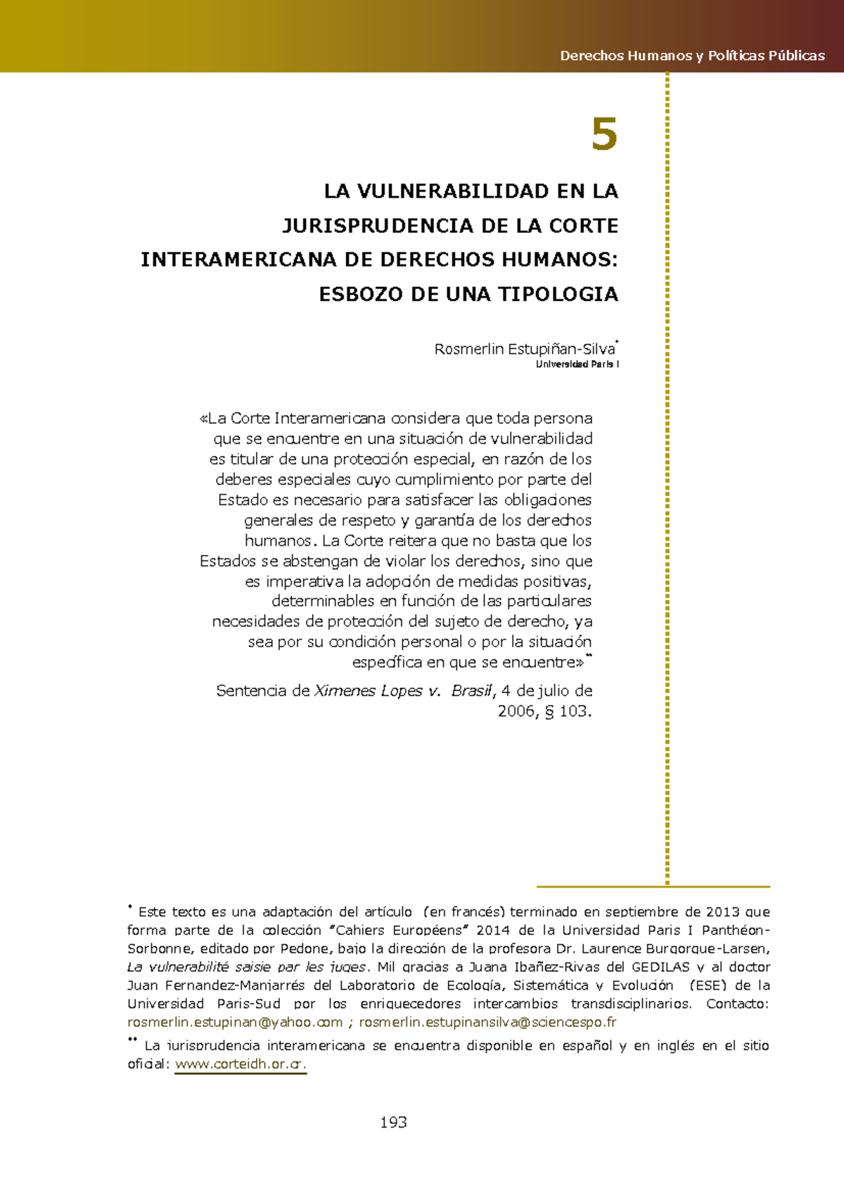 Vulnerabilidad den la Coidh - Derechos Humanos y Políticas Públicas 5 ...