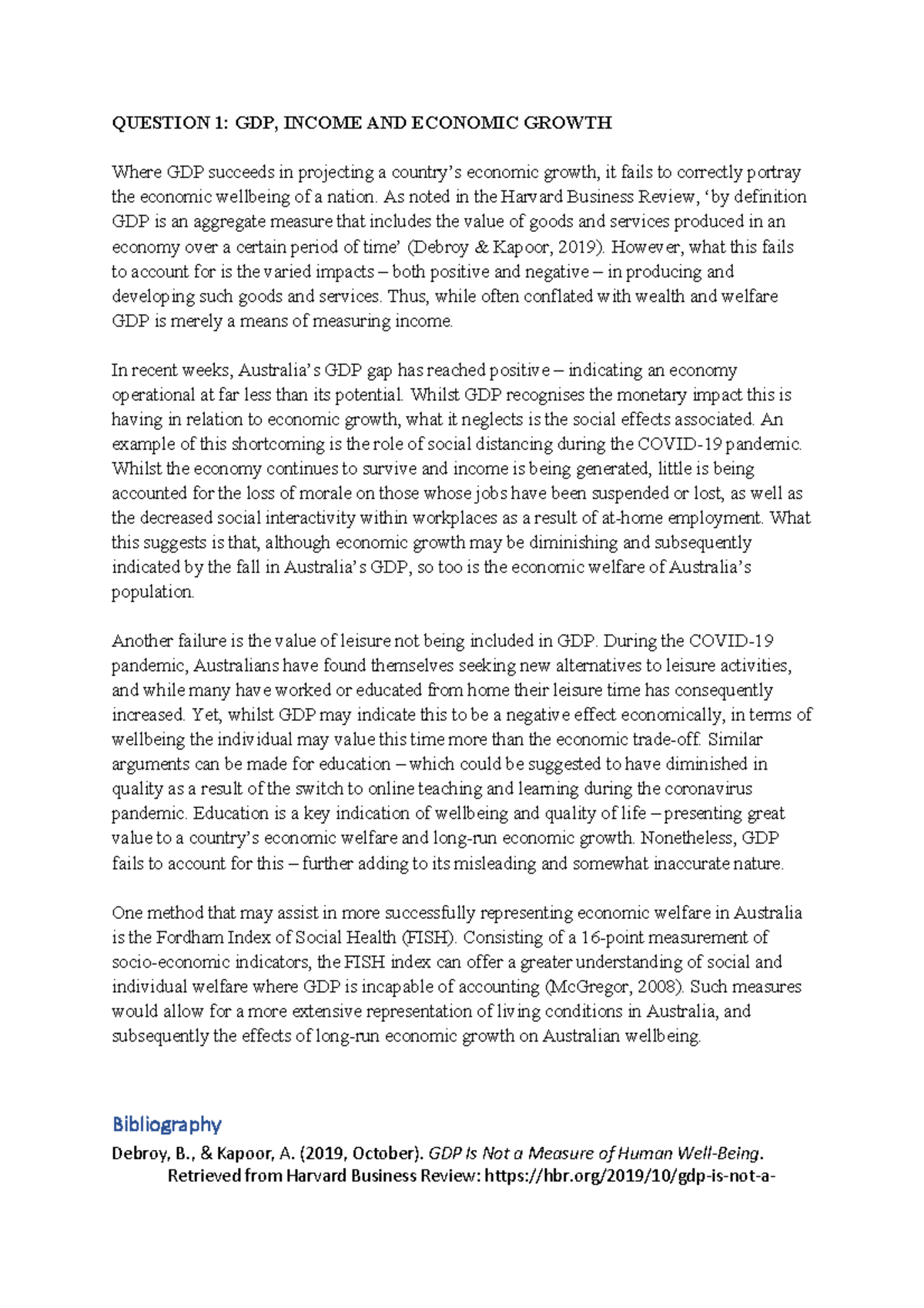 Economics Exam Answers 2020 - QUESTION 1: GDP, INCOME AND ECONOMIC ...