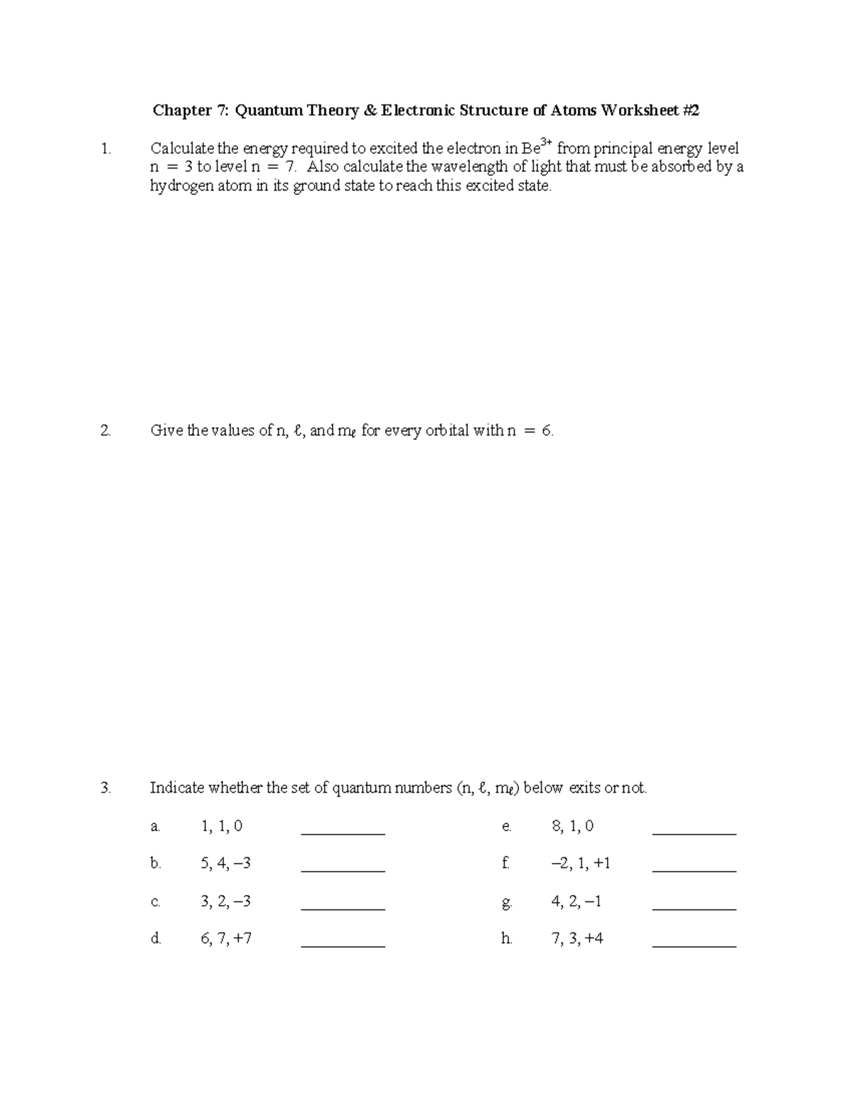 Electronic config worksheet purdue - Chapter 7: Quantum Theory ...