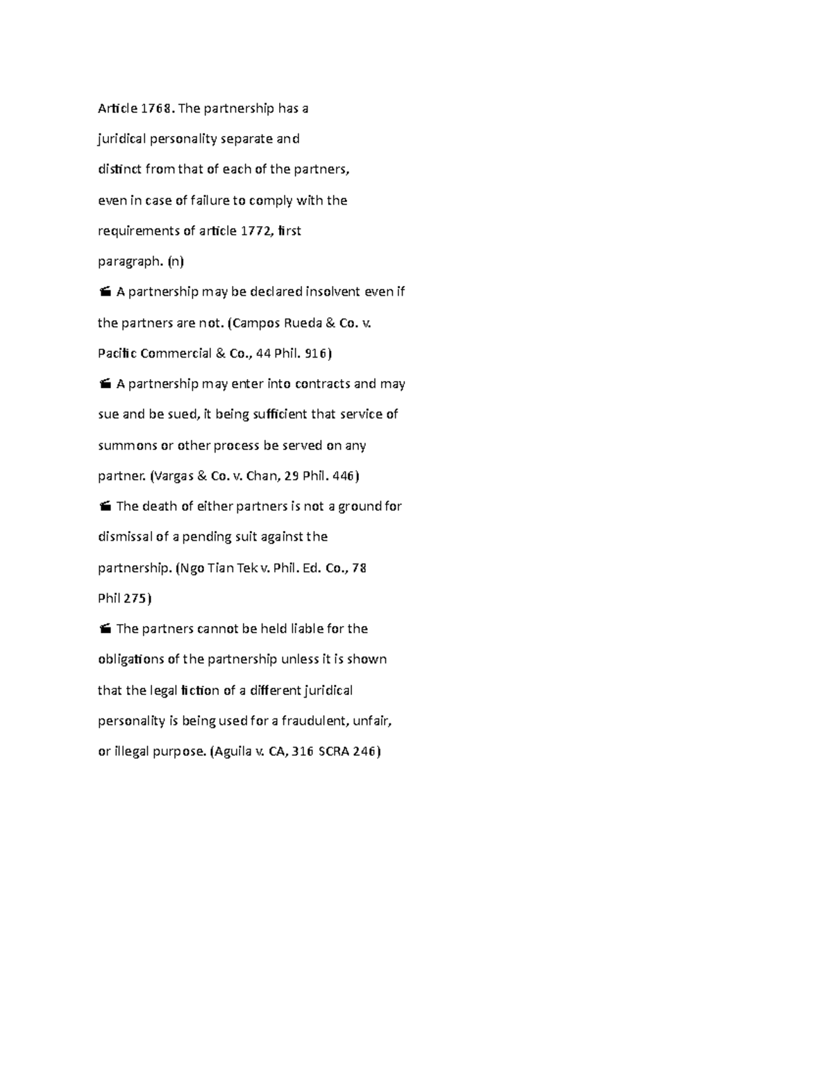 1778 - Lecture notes 1 - Article 1768. The partnership has a juridical ...