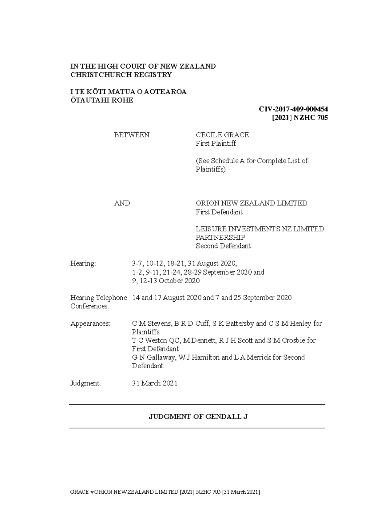 Grace v Orion New Zealand Ltd CIV-2017-409-000454 (003) - Competition ...