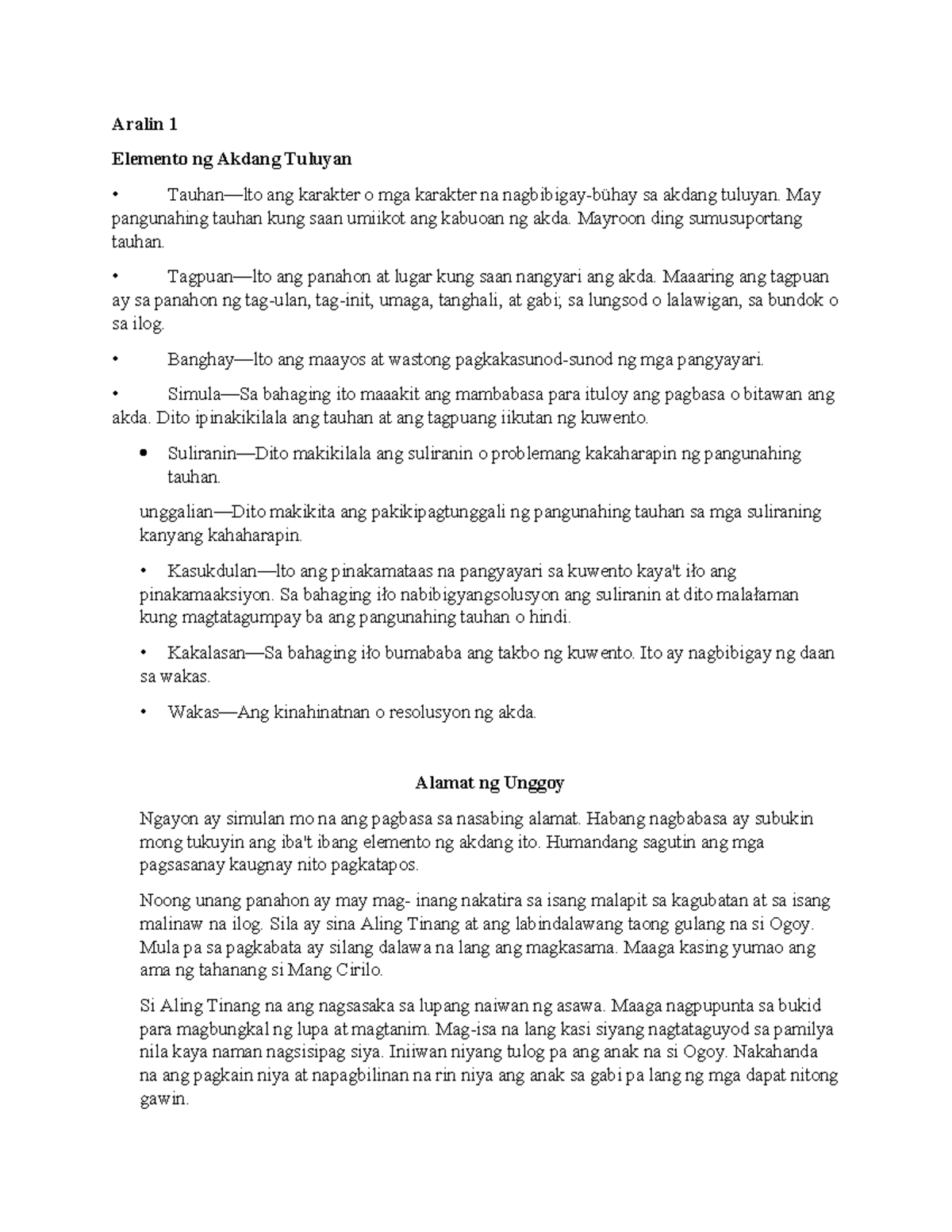Filipino 7 2nd grading Aralin 1 - Aralin 1 Elemento ng Akdang Tuluyan Tauhan—lto ang karakter o ...