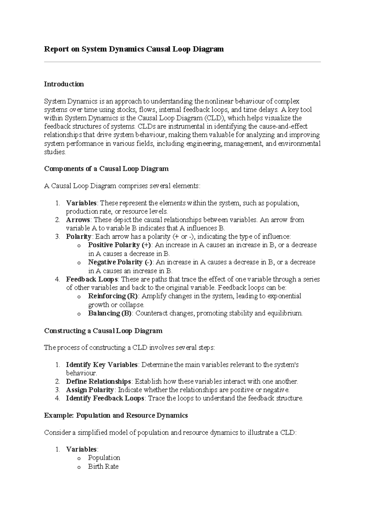 Causal report - Report on System Dynamics Causal Loop Diagram ...