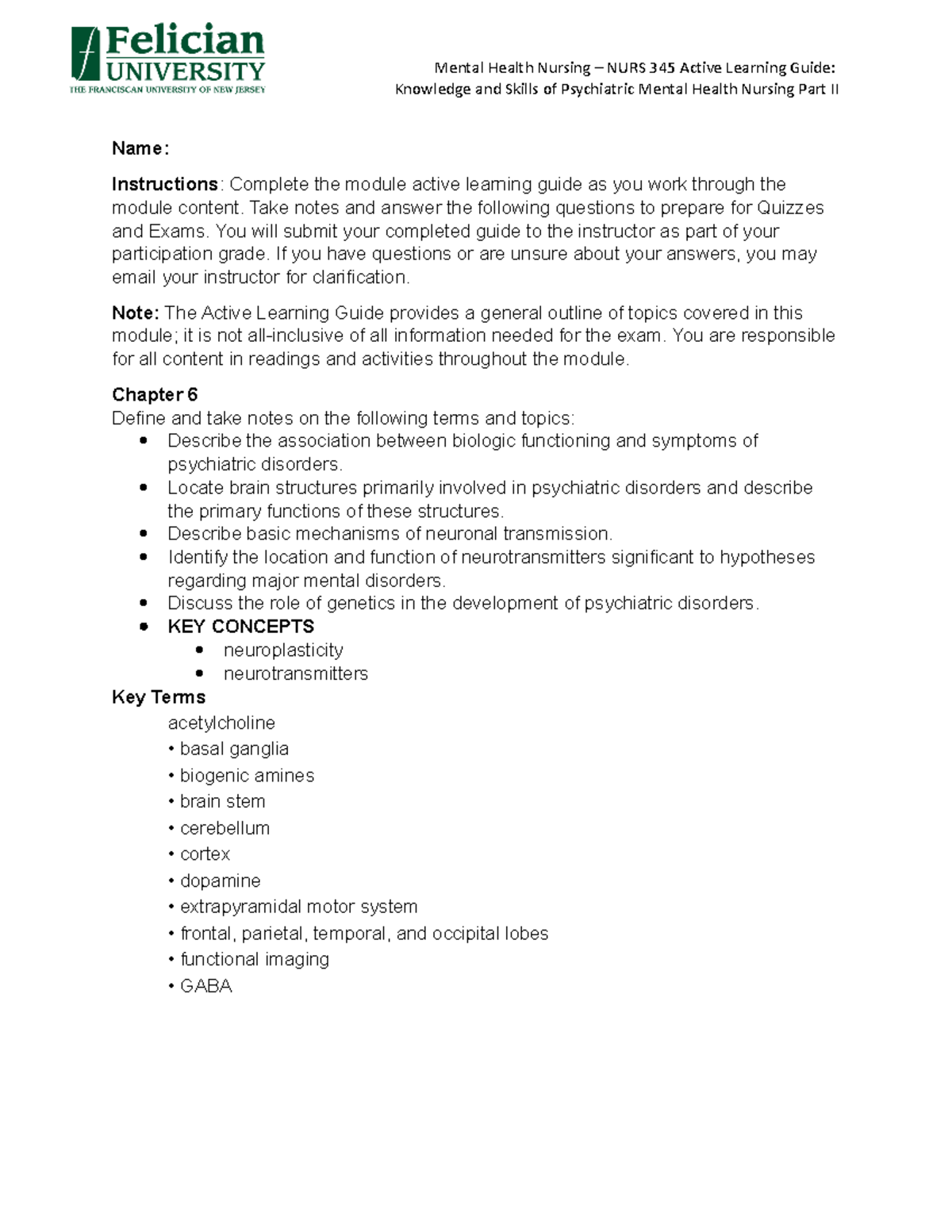 Active Learning Guide -Module 4 Knowledge and Skills of Psychiatric ...