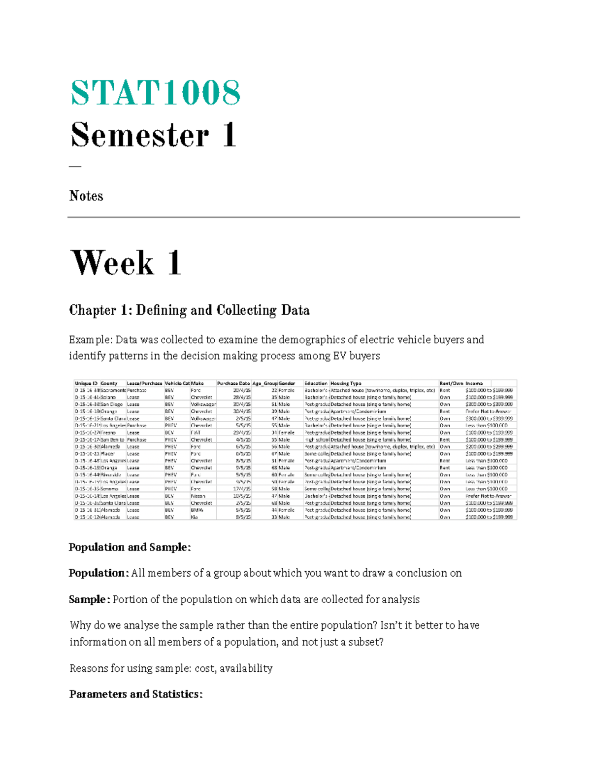 Stat1008 Lecture Notes Stat Semester 1 Notes Week 1 Chapter 1 Defining And Collecting