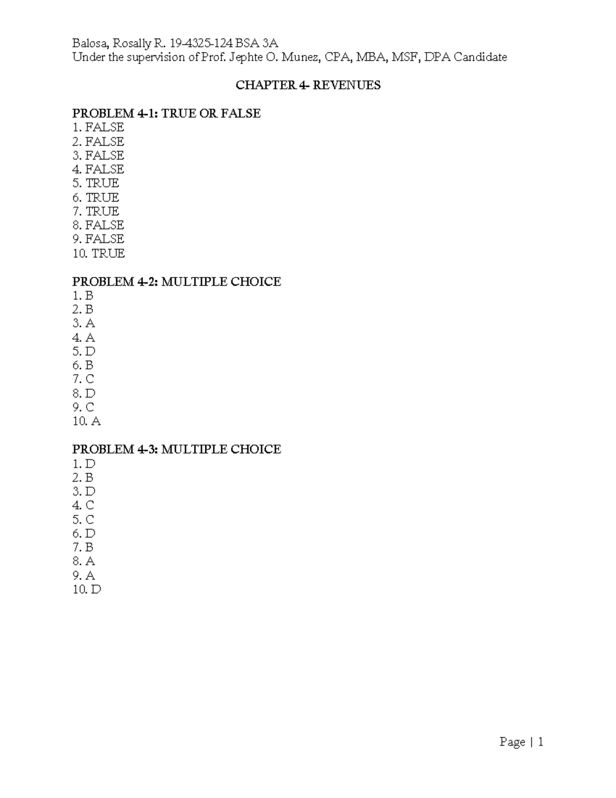 Balosa Rosally Chapter 4 5 Problems Theory - Balosa, Rosally R. 19 ...