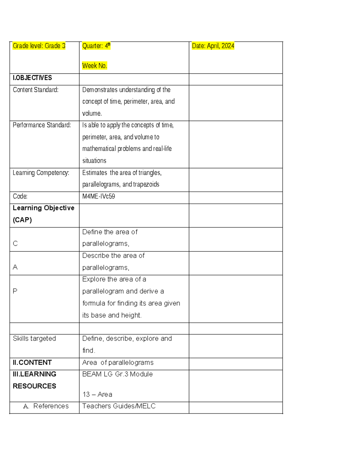 GR. 3 LP. reviseddocx - Education - Grade level: Grade 3 Quarter: 4th ...