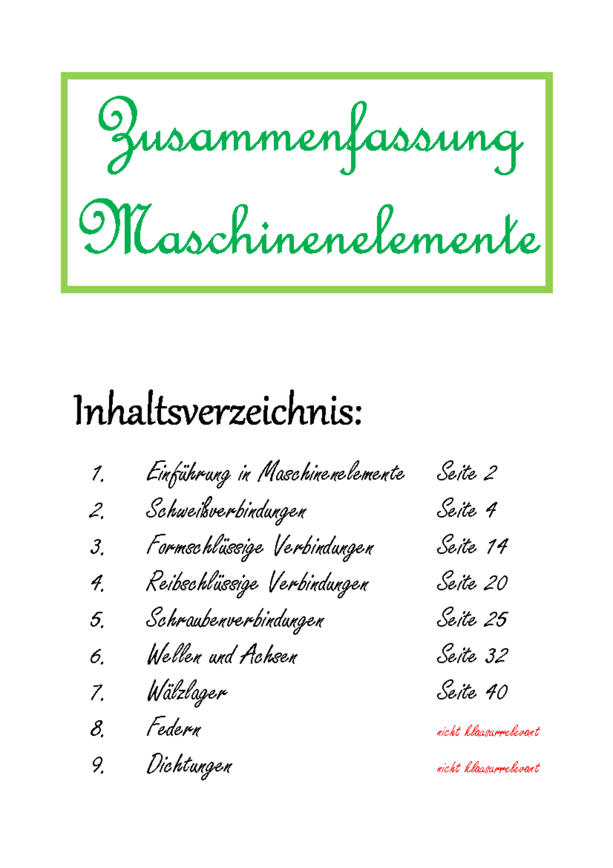 Zusammenfassung Maschinenelemente - 2. 3. 4. 5. 6. 7. 8. 9. in ...