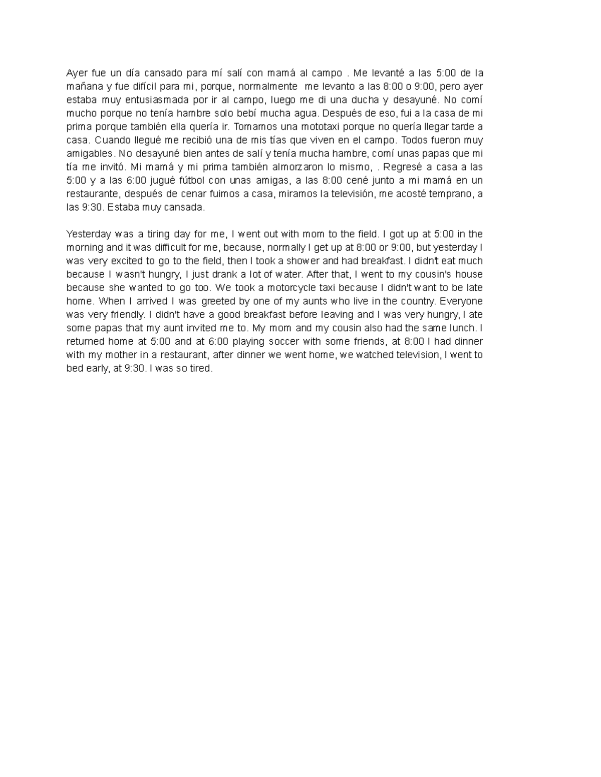 Documento sin título - Jsjsj - Ayer fue un día cansado para mí salí con mamá al campo. Me ...