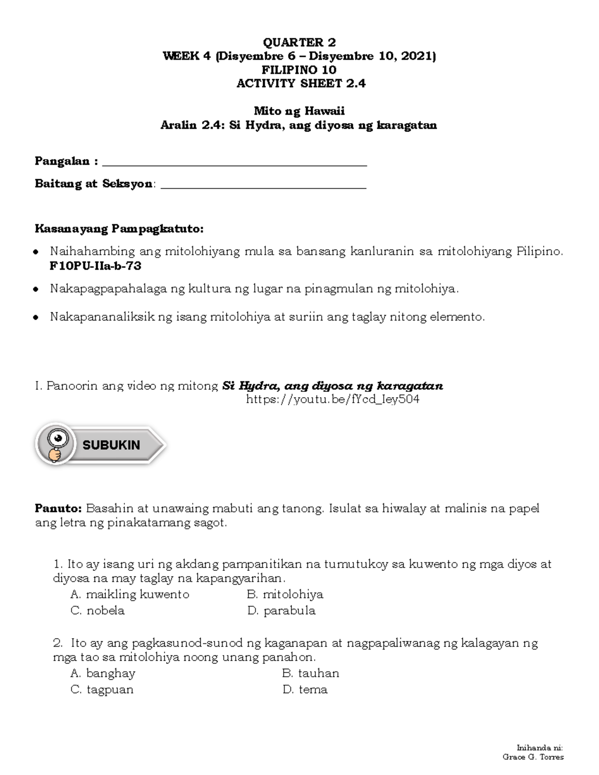 Q2W4 -Activity-Sheet-2 - Inihanda ni: QUARTER 2 WEEK 4 (Disyembre 6 ...