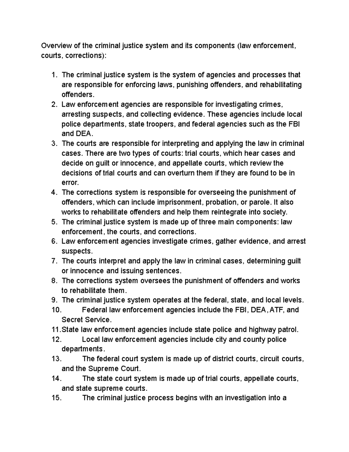 Overview of the criminal justice system and its components (law ...