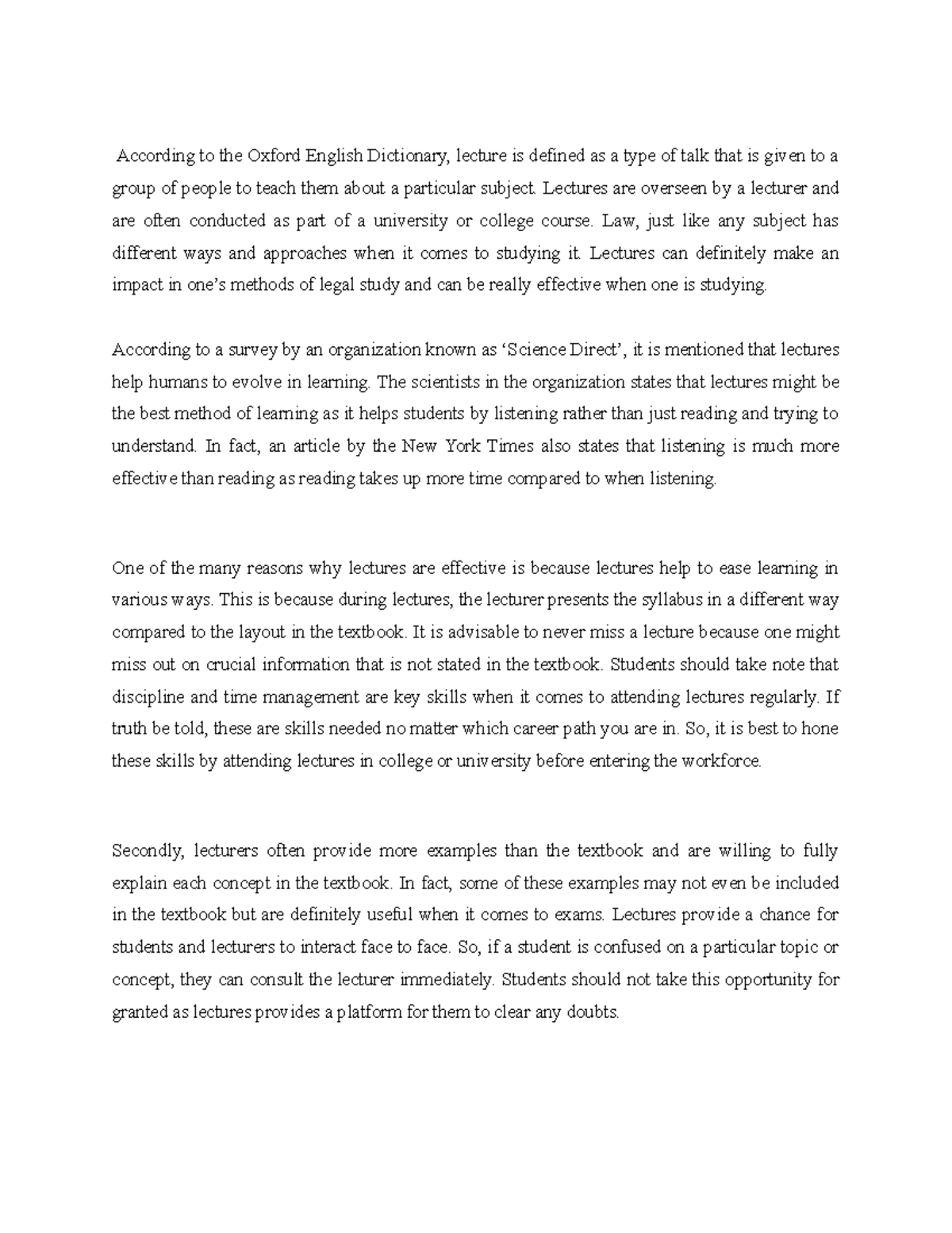ITL (importance of lectures) - According to the Oxford English ...