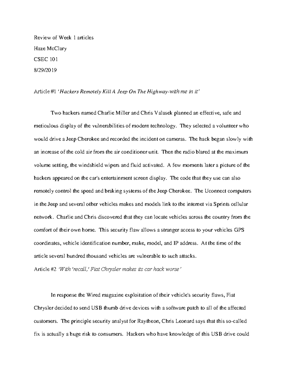 CSEC Assignment 1 - Article summary - Warning: TT: undefined function ...