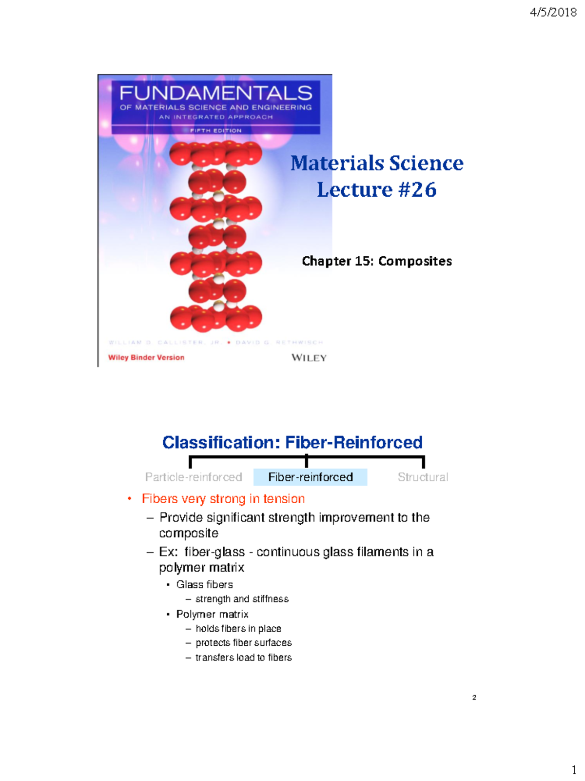 Spring 2018 Materials Science Lecture 26 Chapter 15 MAC - Composite ...