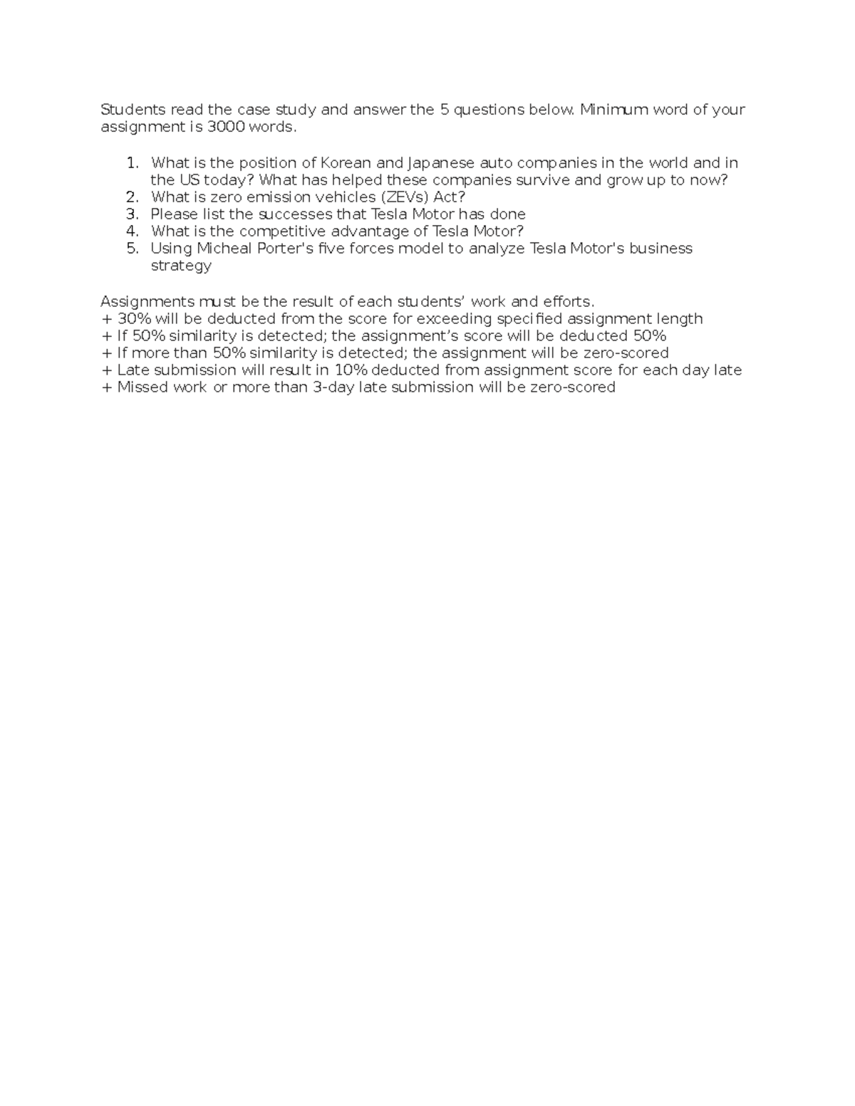 Tesla case study guidelines - Students read the case study and answer ...