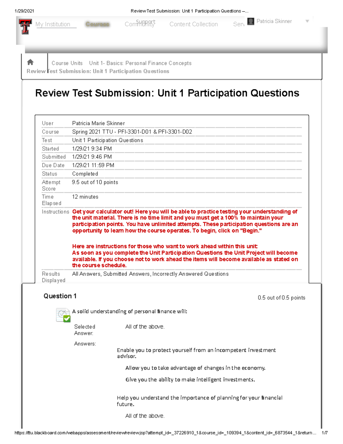 Review Test Submission Unit 1 Participation Questions – - S Course ...