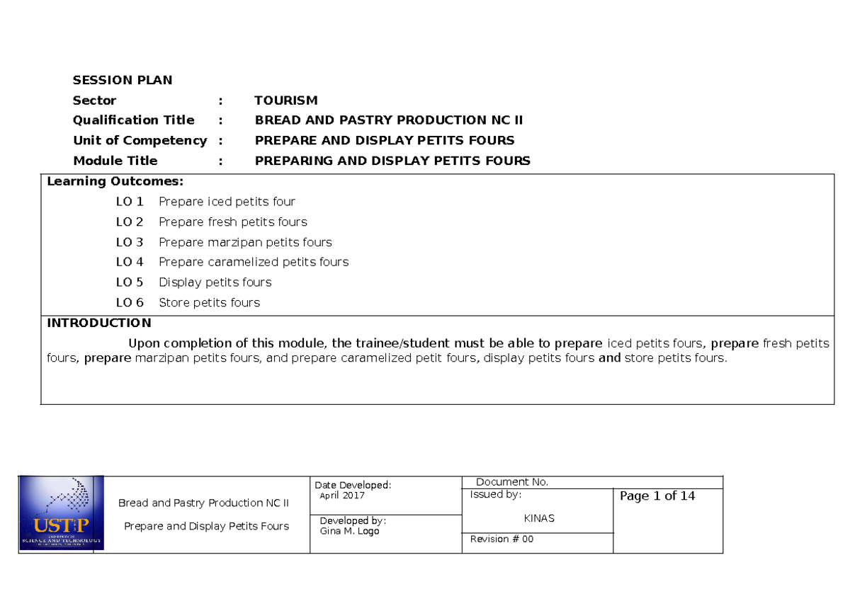 Session PLAN BPP finalee - SESSION PLAN Sector : TOURISM Qualification ...