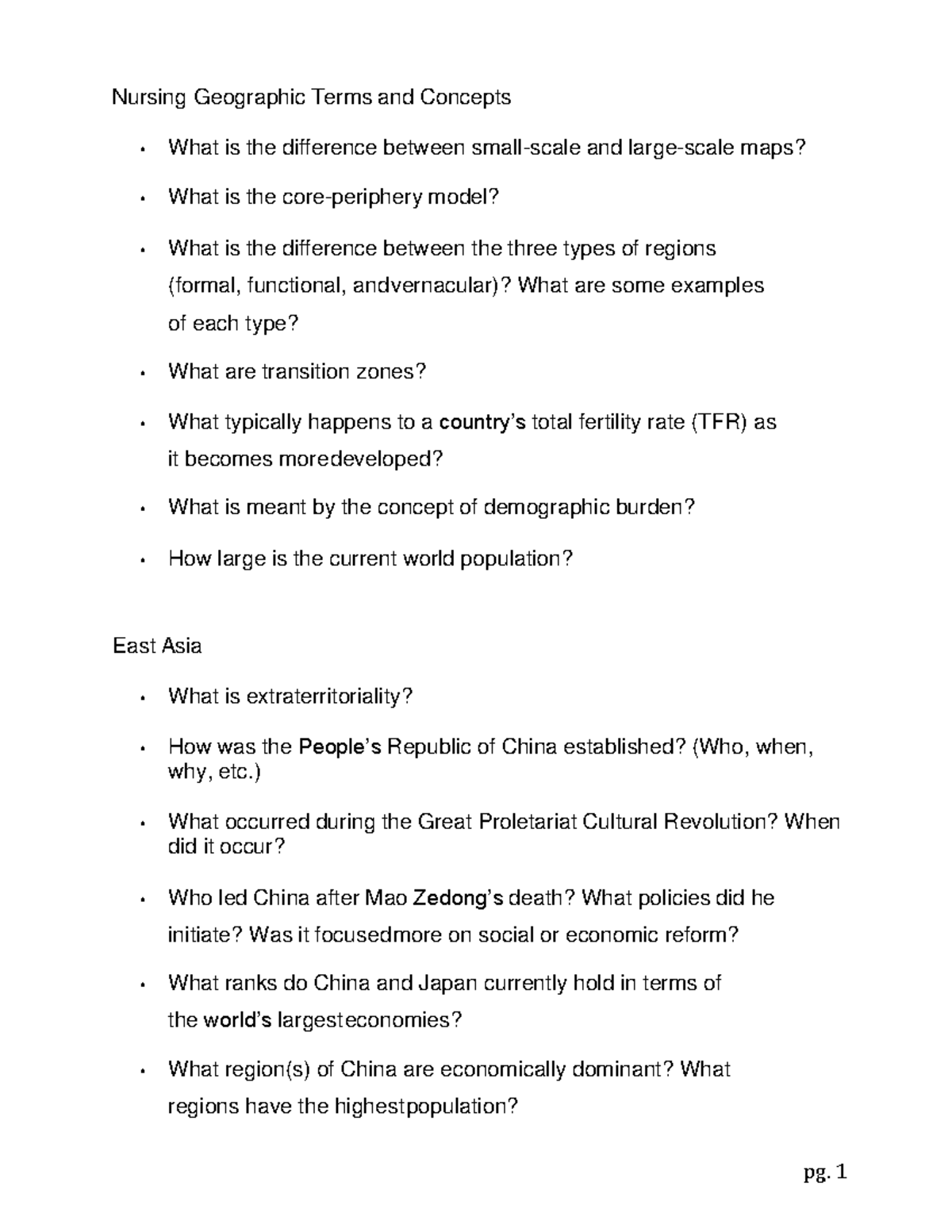 Studyguide Exam 2 Nursing Geographic Terms and Concepts - Nursing ...