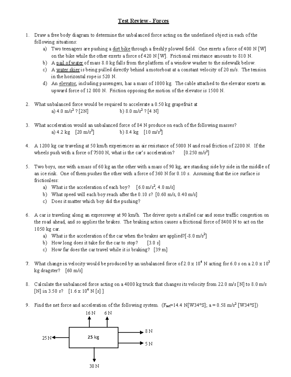 Grade 11 forces review - Test Review - Forces Draw a free body diagram ...