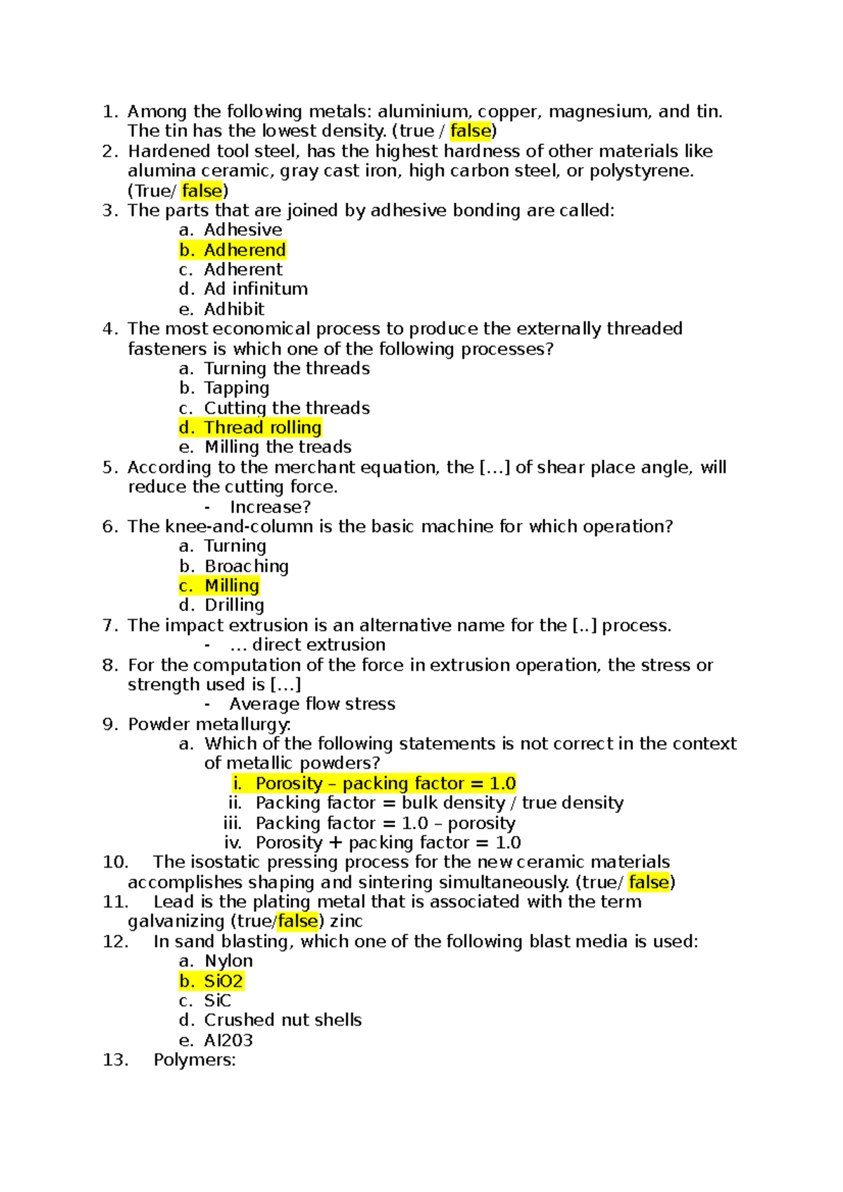 Metrology quiz notes - Among the following metals: aluminium, copper ...