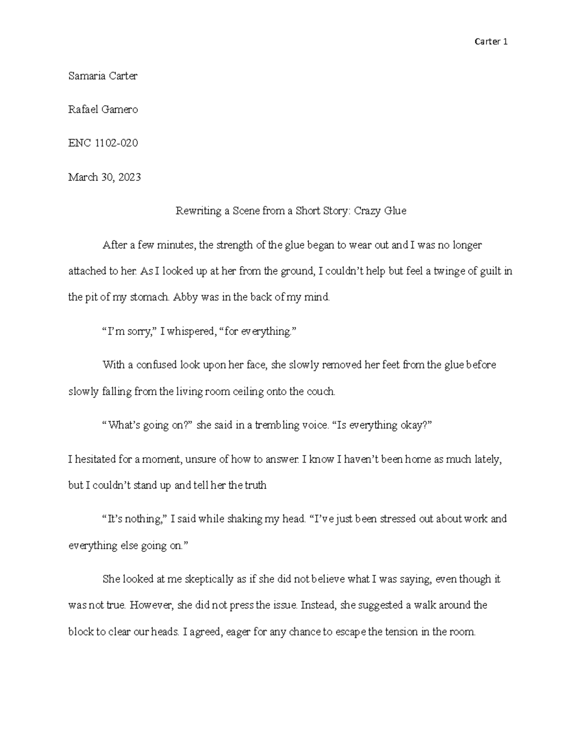 Rewriting a Scene from a Short Story-1 - Samaria Carter Rafael Gamero ...