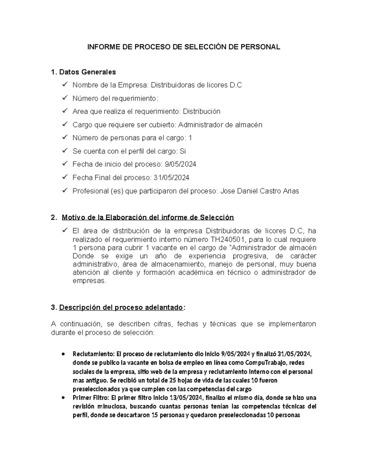 Esquema de Modelo de Informe de Selección de Personal - INFORME DE PROCESO DE SELECCIÓN DE ...
