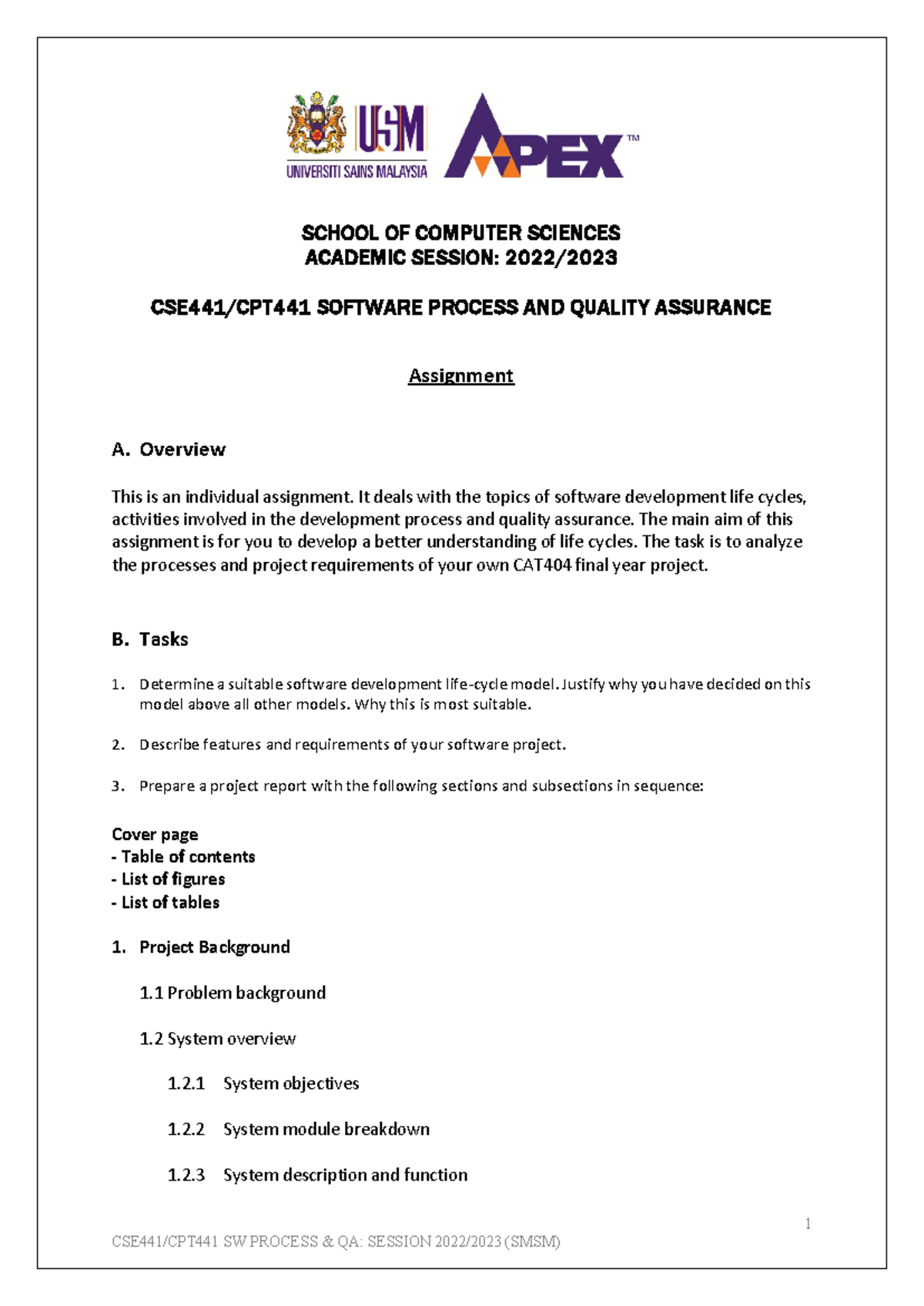 CSE441 Software Process Assignment - 1 CSE441/CPT441 SW PROCESS & QA: SESSION 2022/2023 (SMSM ...