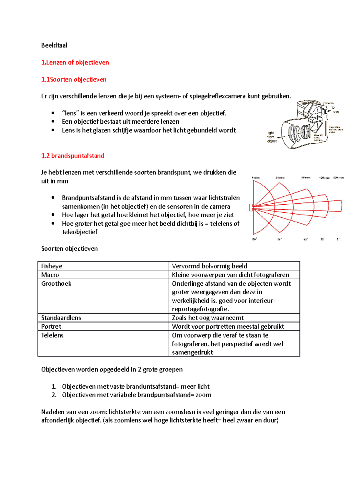 Beeldtaal 1 samenvatting - Beeldtaal 1 of objectieven 1 objectieven Er ...