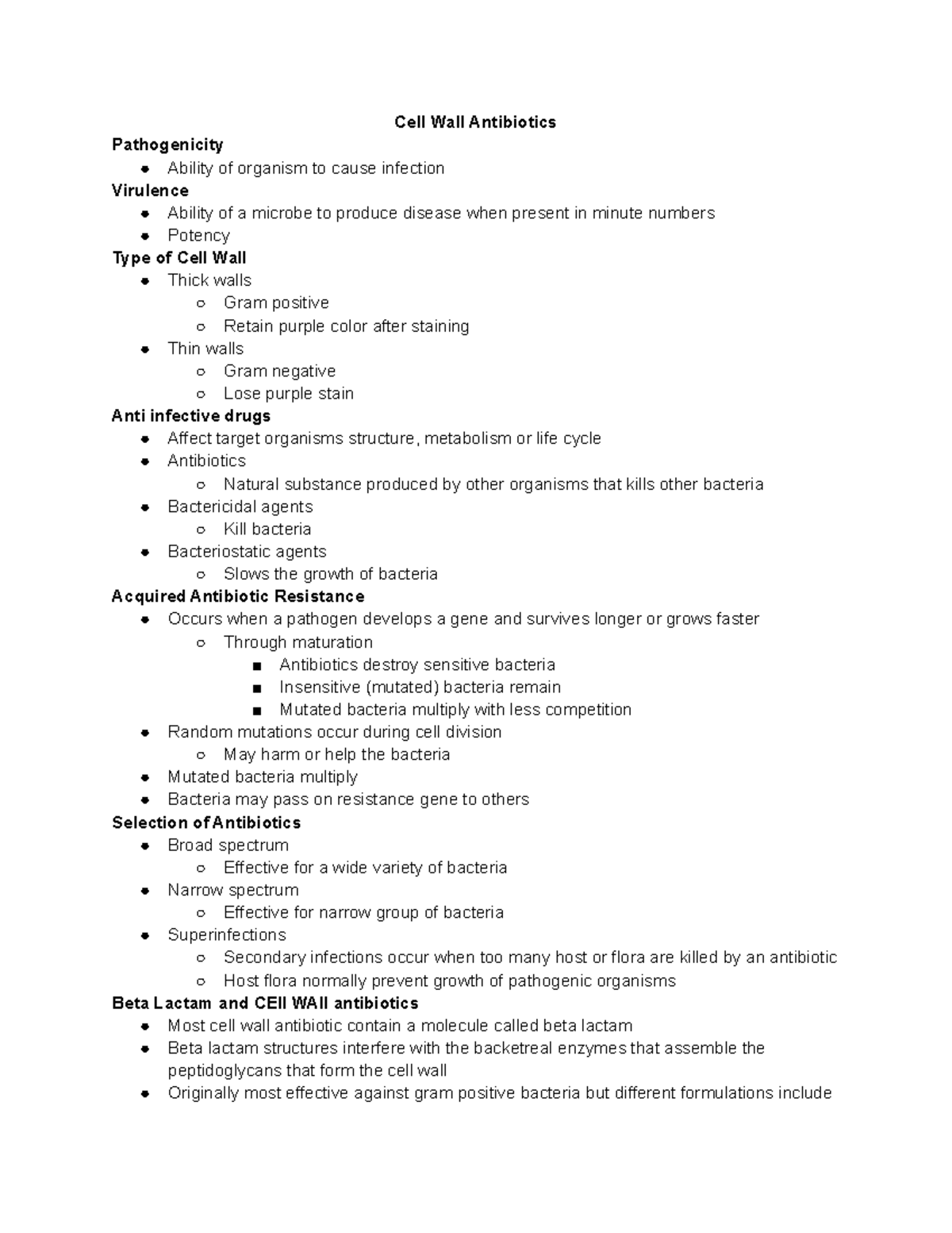 Pharm 4 1 - Lecture notes 5 - Cell Wall Antibiotics Pathogenicity ...