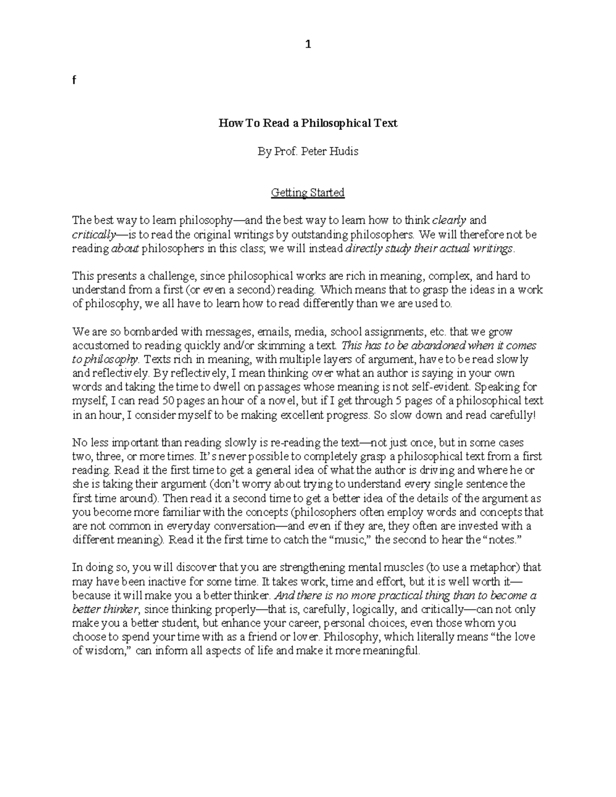 How To Read a Philosophical Text - Peter Hudis Getting Started The best ...